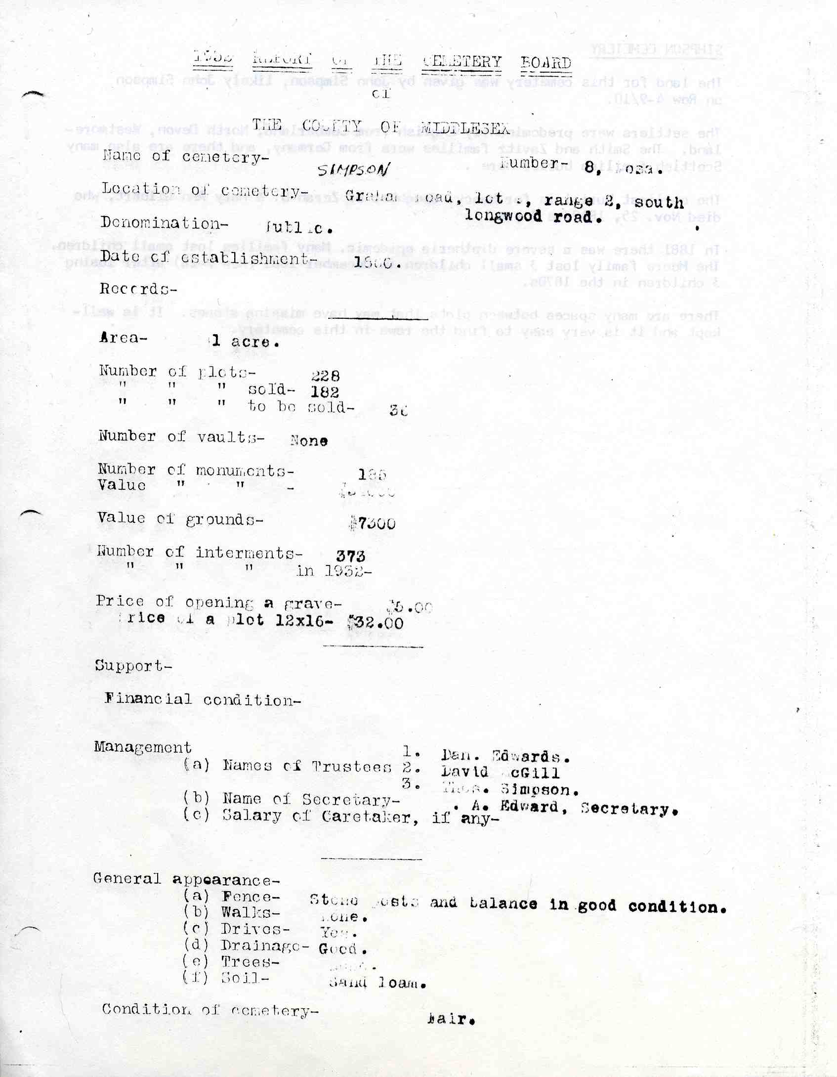 Simpson Cemetery, Pratt Siding Road, Middlesex County, Ontario, Canada