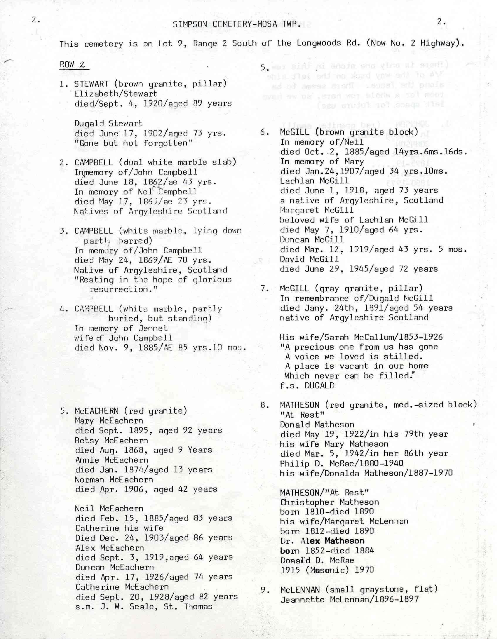 Simpson Cemetery, Pratt Siding Road, Middlesex County, Ontario, Canada